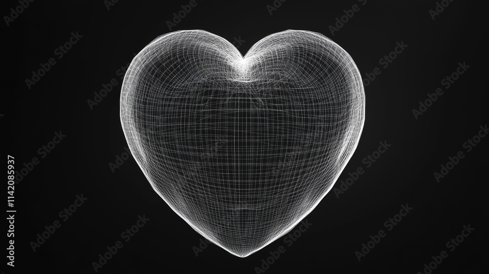 3d wireframe heart line shape. Abstract geometric mesh polygon sphere ...