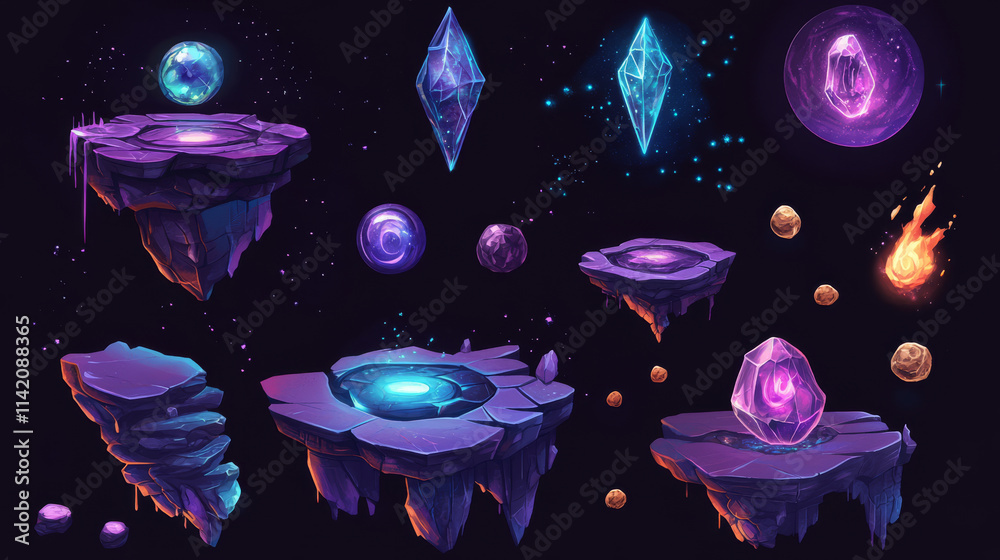 Game ui elements set for space design. Cartoon vector illustration kit ...