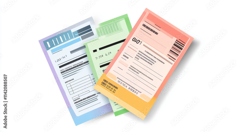 Realistic set of shop receipts isolated on transparent background. Vector illustration of cash ...