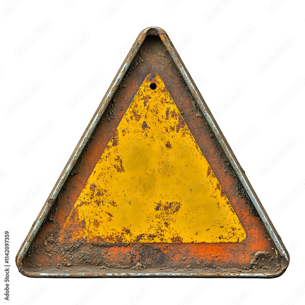 rusty empty triangular warning sign with recycle symbol hazard safety ...