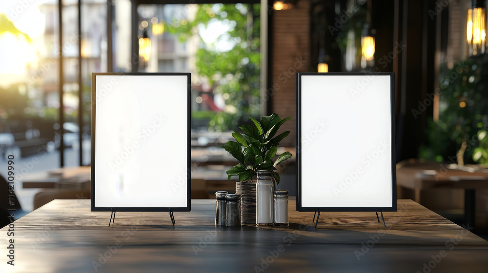 Advertising easel stand, sandwich sign board frame mockup. 3d menu ...