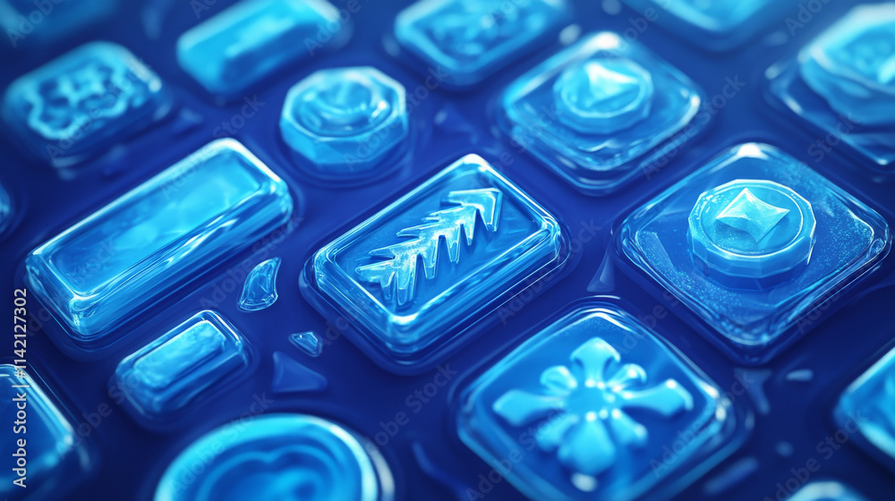 Ice game buttons, cartoon menu interface of iced textured blocks, ui gui graphic design elements ...