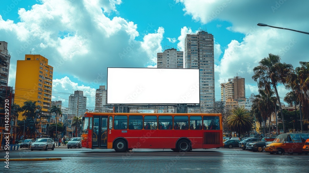 brazil bus with a white blank billboard advertising on the bac Stock ...