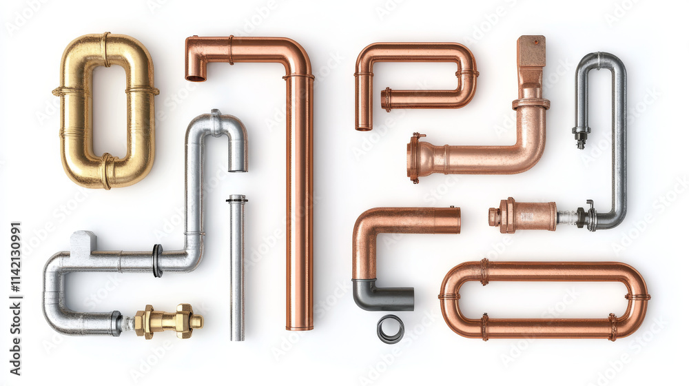 Pipes stack, straight steel or copper, metal or pvc plumbing cylinders ...