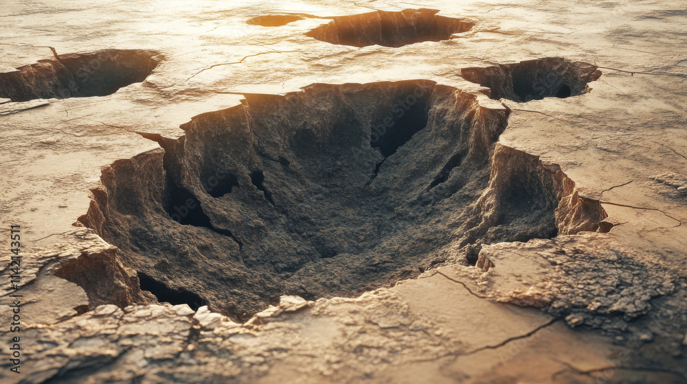 Earth break ground and crack hole vector 3d effect. Broken concrete ...