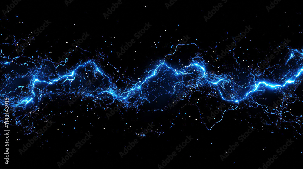 Lightnings, blue thunderbolts, electric strikes isolated on black ...