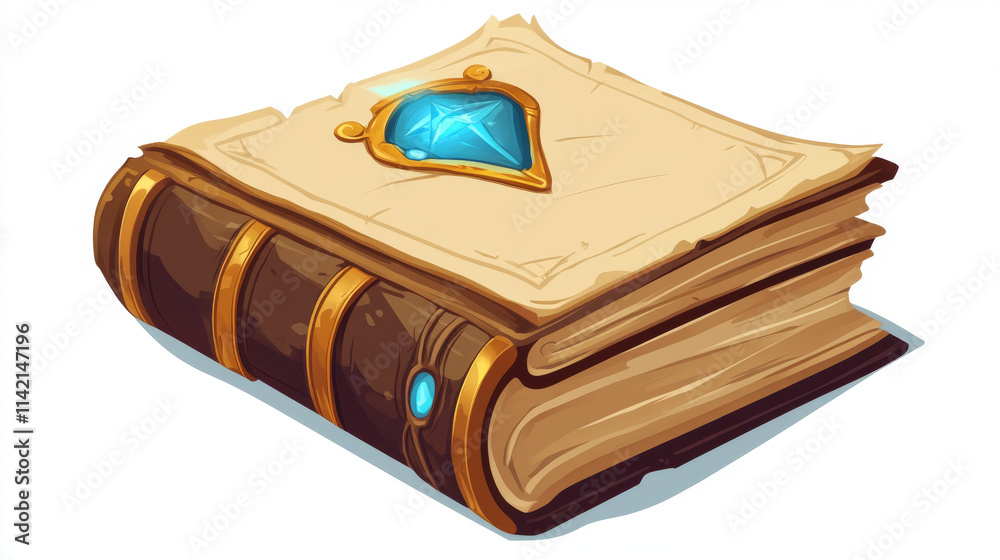 Old fantasy magic book game icon ui cartoon vector. Antique wizard ...