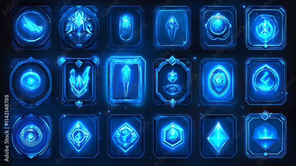 User profile ui game elements with avatar, bars and icons in round and ...