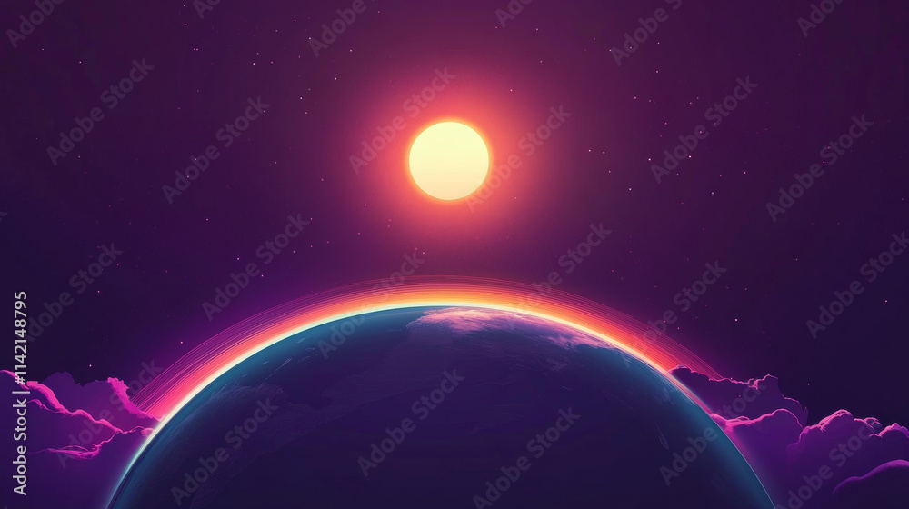 Moon eclipse light flare horizon space background. Abstract sunrise ...