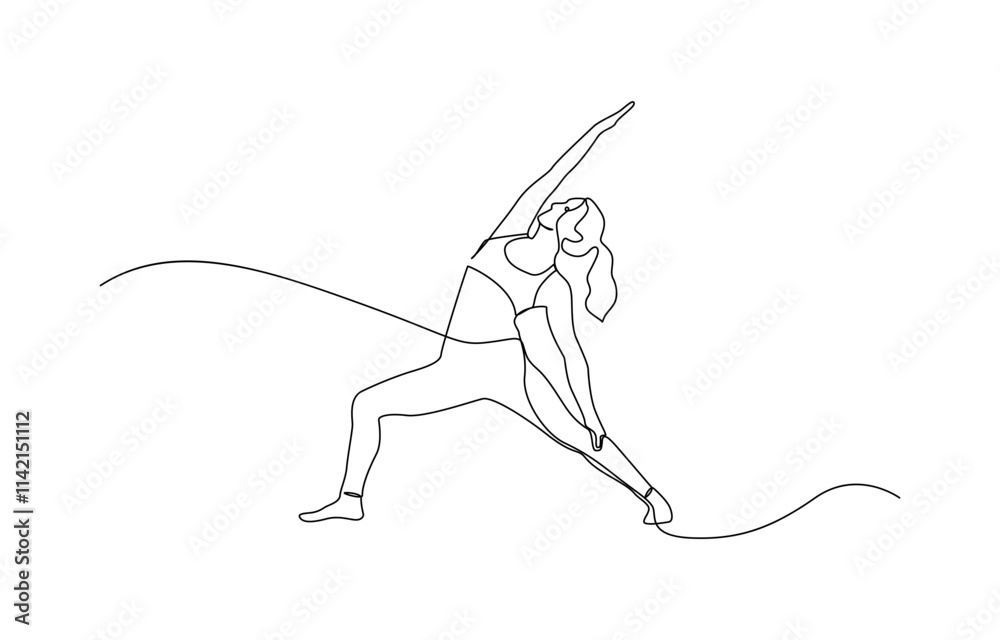 Women doing yoga one line drawing. Aerobic sport girl exercise for ...