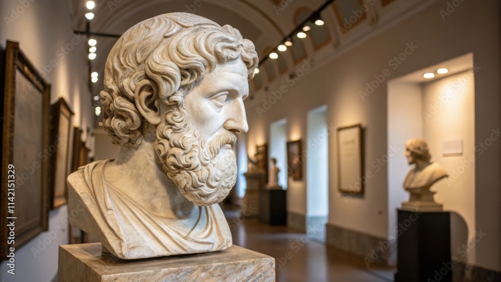 Classical Marble Bust of Ancient Philosopher in Art Gallery Stock Photo ...