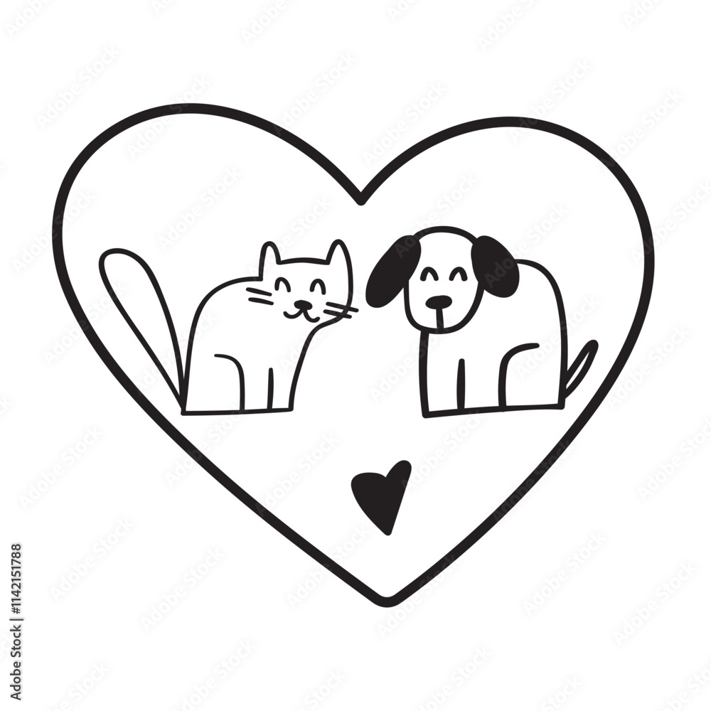 Cute dog and cat inside a heart. Concept for Valentine's day or animal ...