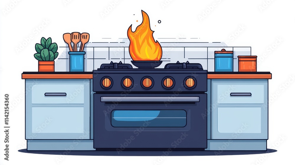 vector outline icon for a stove burner gas is burning in a on a white ...