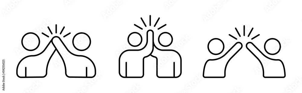 High five outline icon set PNG. Two people give high-five symbol ...