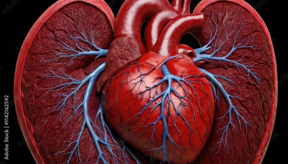 Detailed heart diagram with blood flow arrows, visually capturing ...