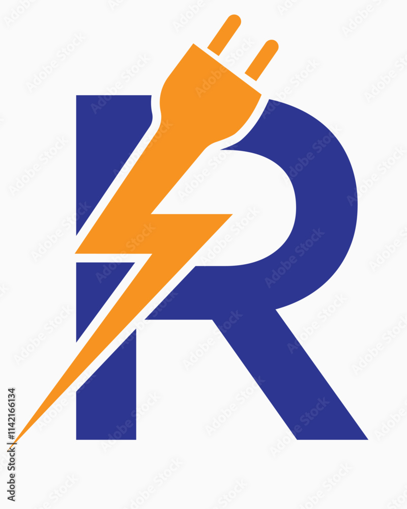 Initial Letter R Electric Logo Concept With Power and Electric Plug ...
