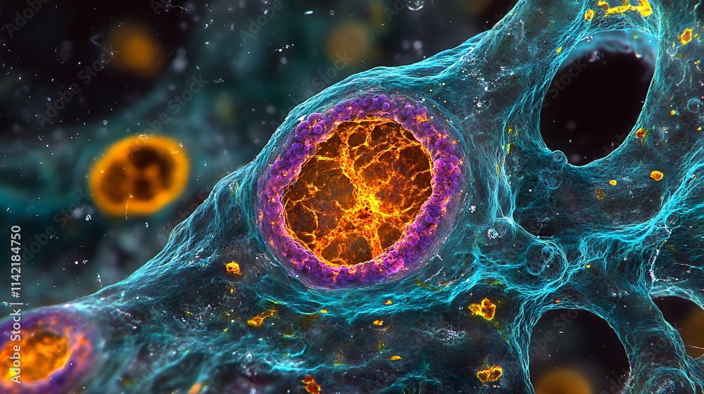 Microscopic View Of Cellular Structure And Processes Stock Illustration ...