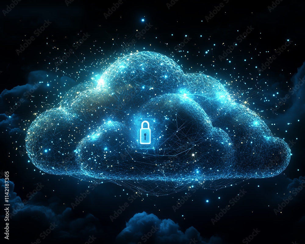Cloud security diagram with secure connections, central lock symbol ...