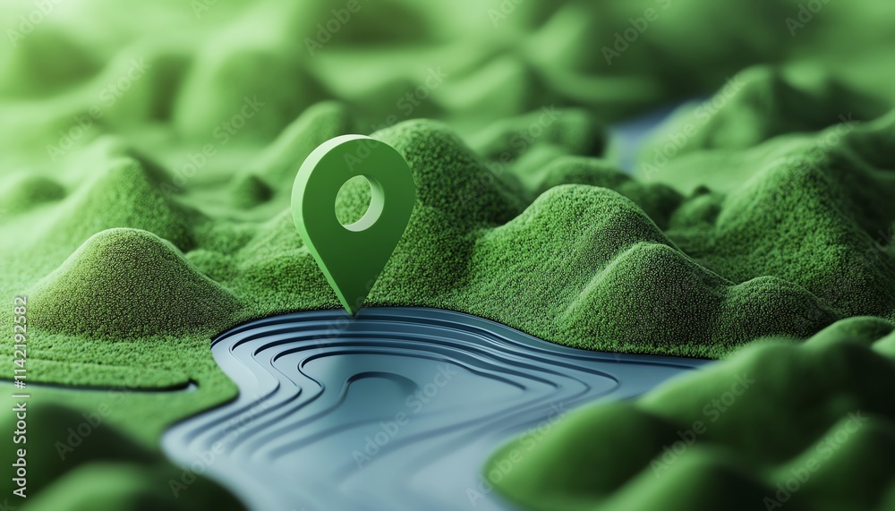 Ilustración de Stock Green land plot with location pin icon, 3D ground ... Ilustración de Stock Green land plot with location pin icon, 3D ground ...