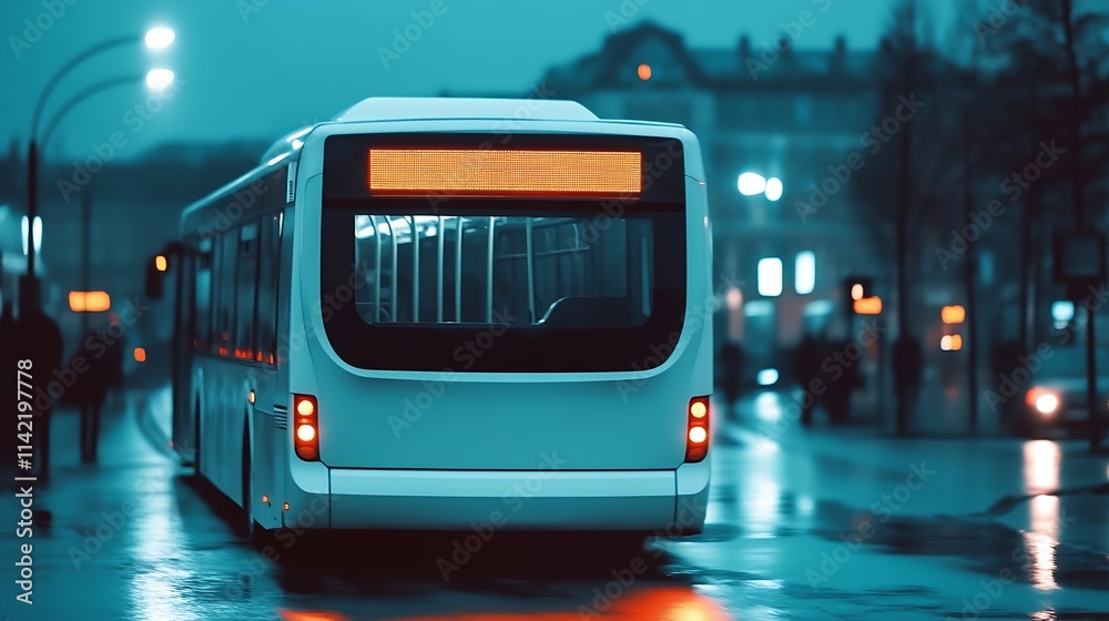 Exterior of Modern City Bus With Bright Rear Numeric Display at Night ...