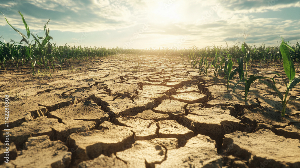 Arid Agriculture with Cracked Soil and Withering Crops in Drought ...