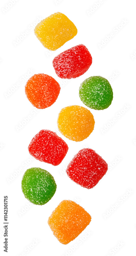 Colorful gummy candy cubes in a vertical stack isolated on transparent ...