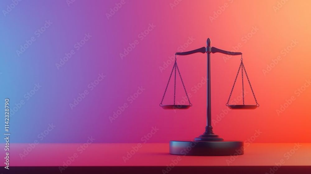 Digital justice balances scales with a gavel. Balance scale on a ...