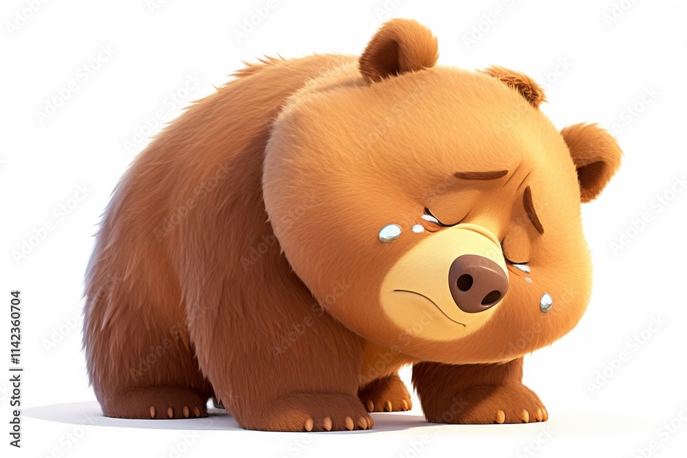 3d cartoon Brown Bear sad crying cute, isolated on white background ...