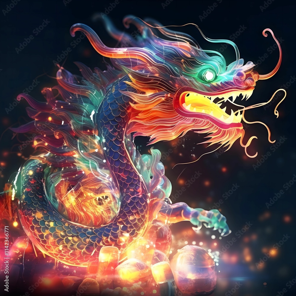 Luminous Dragon: A vibrant digital artwork depicting a majestic dragon ...
