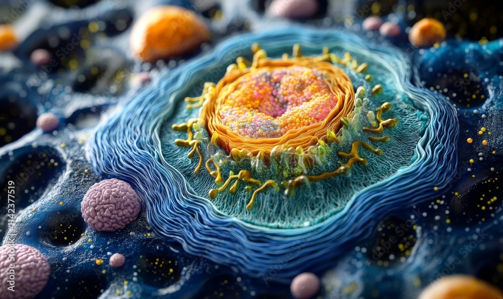 Eukaryotic cell structure with nucleus, organelles, and plasma membrane ...