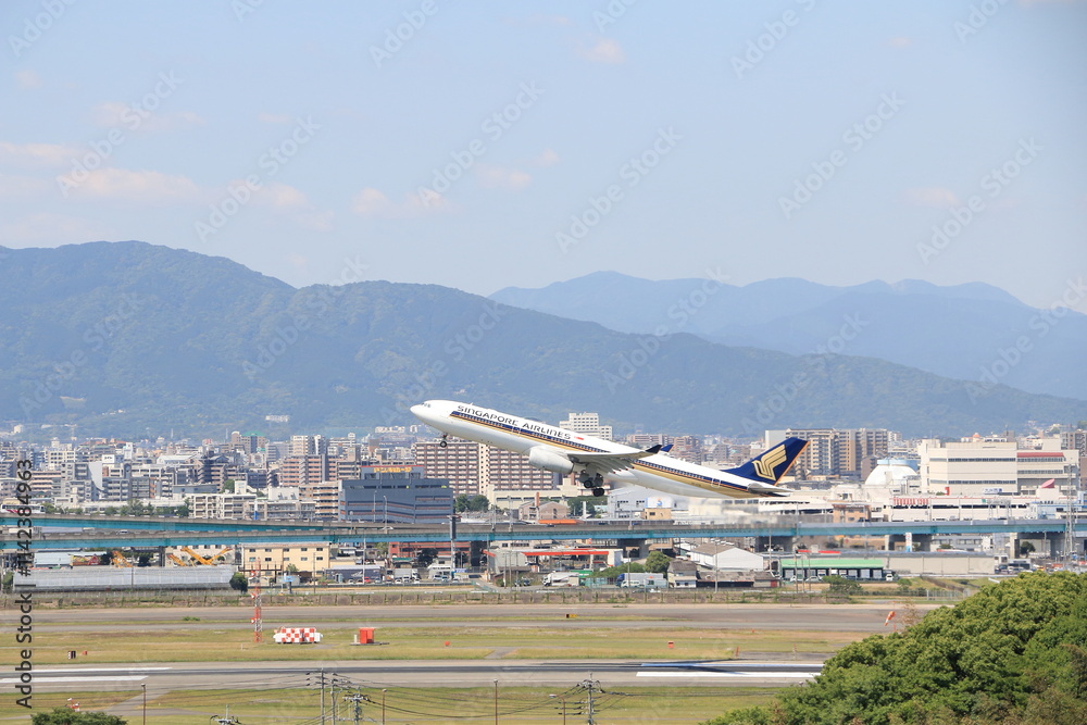 Singapore Airlines Airbus A330 takeoff airplane at Fukuoka Airport in ...