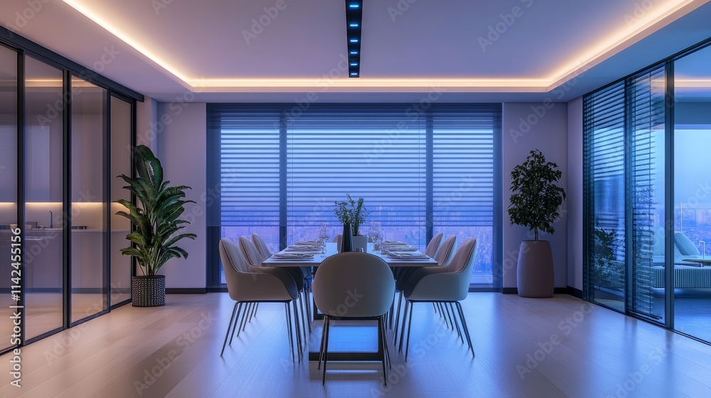 High-tech dining room in a modern apartment, showing voice-controlled ...