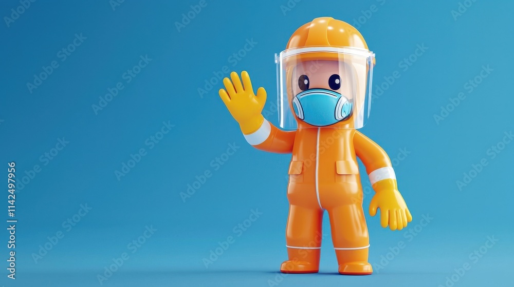 Cute animated figure in ppe suit promoting safety fun environment ...