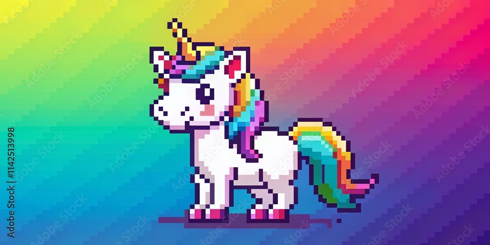 Cute Pixel Art Unicorn, Adorable Fantasy Horse, Pixelated Pony, Digital ...