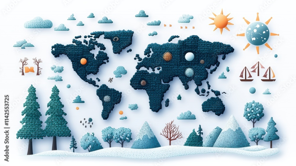 A world map depicting different climate zones, using color gradients to ...