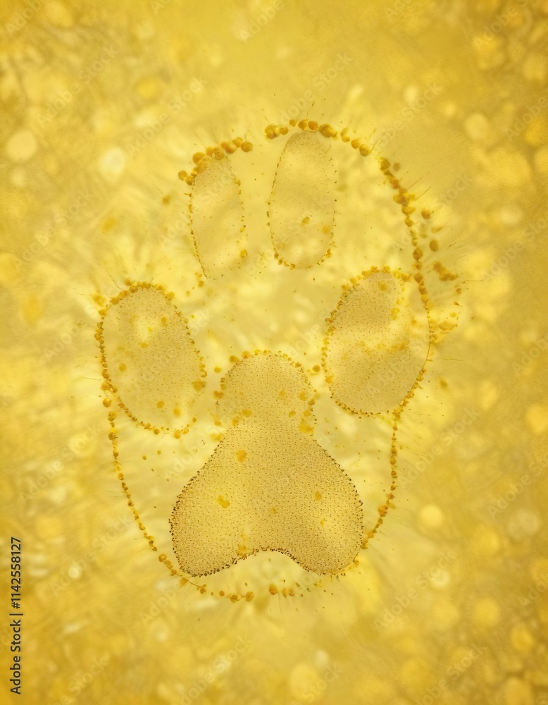 Bright sunshine yellow background with a playful doodle paw print made ...