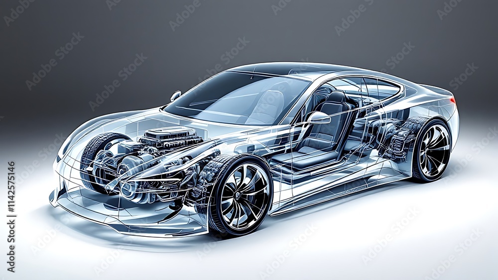 Realistic of a modern diesel car with semi transparent features ...