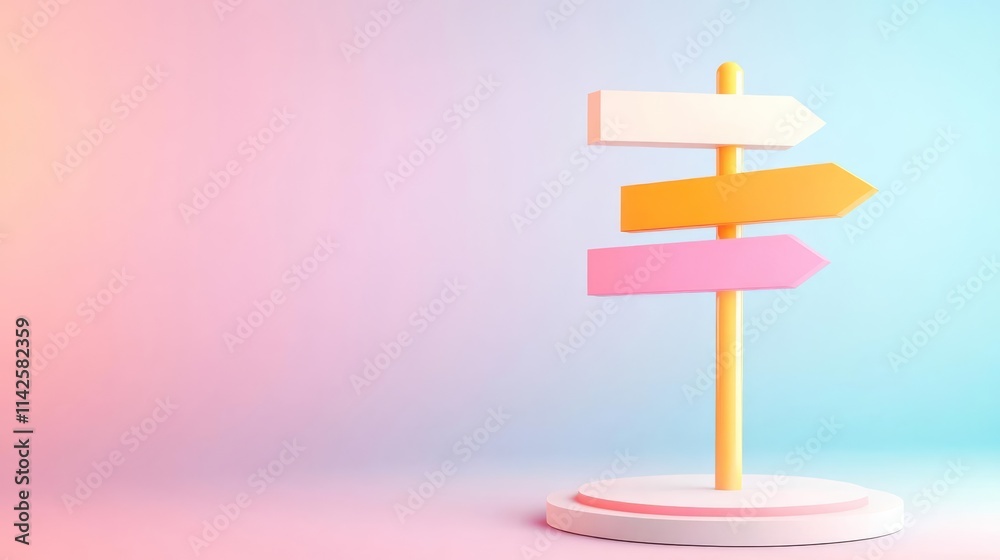 Abstract blank directional sign made of geometric shapes on a gradient ...