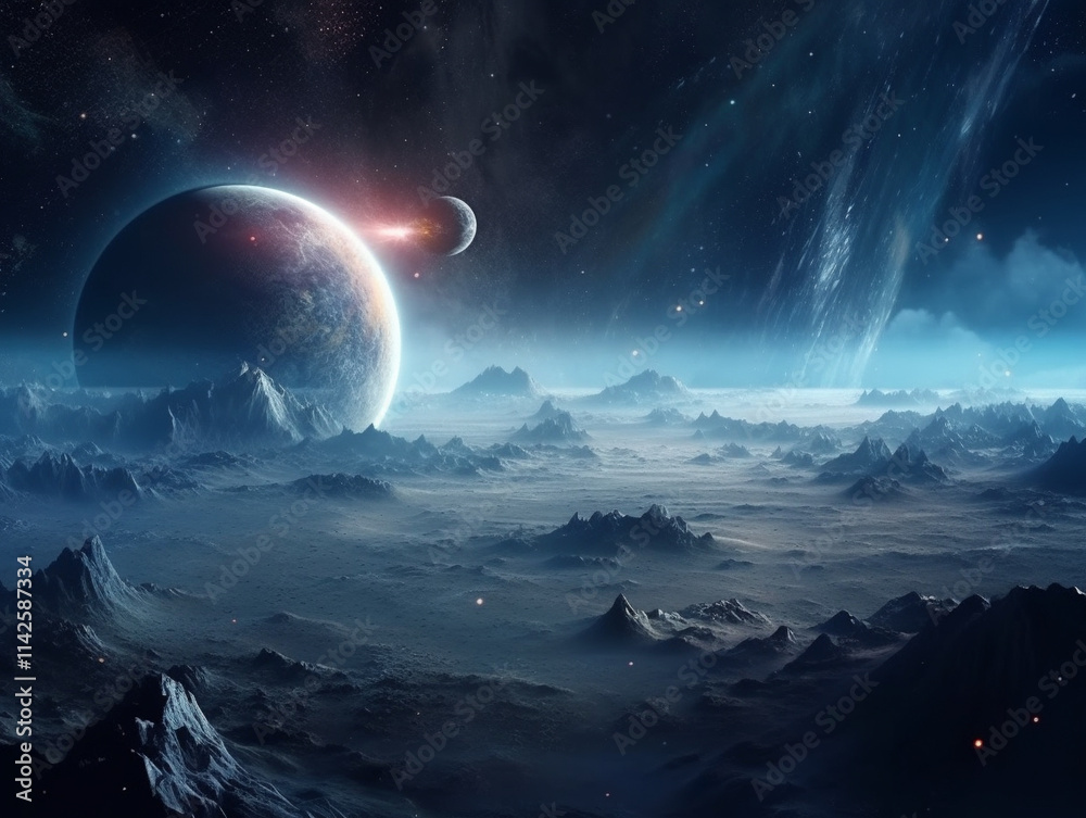 Epic Space Galaxy Landscapes, Futuristic Planetary Scenes with Volcanic ...