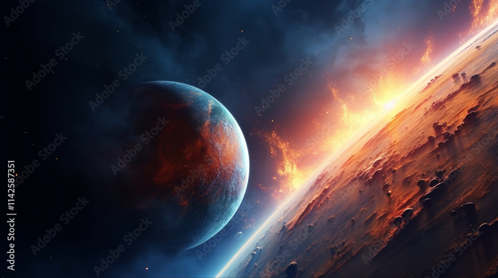 Epic Space Galaxy Landscapes, Futuristic Planetary Scenes with Volcanic ...