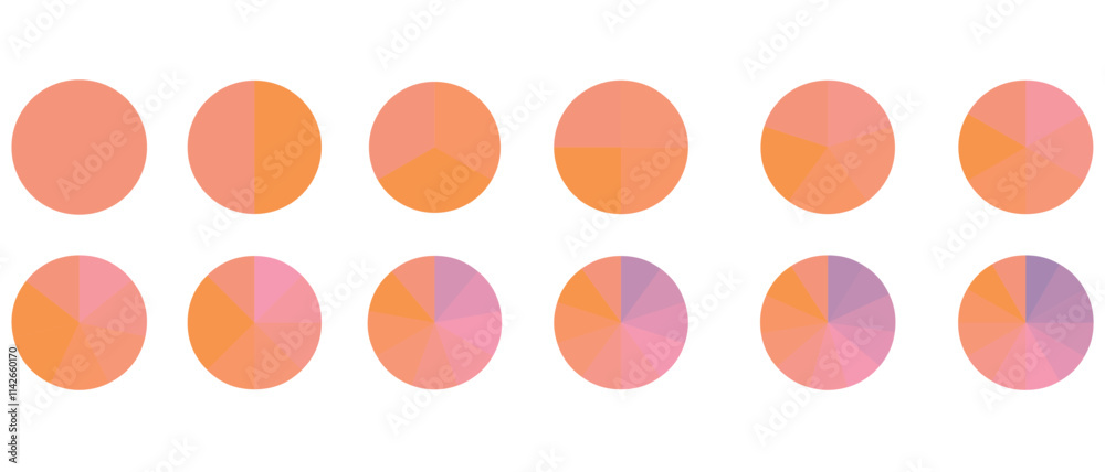 Pie charts diagrams. Different color circles. donut and pie chart infographic elements set ...