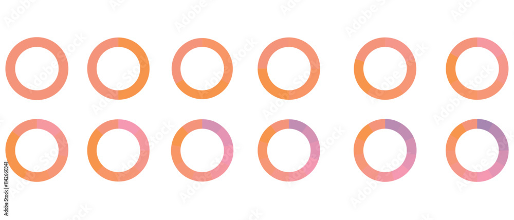 Pie charts diagrams. Different color circles. donut and pie chart infographic elements set ...