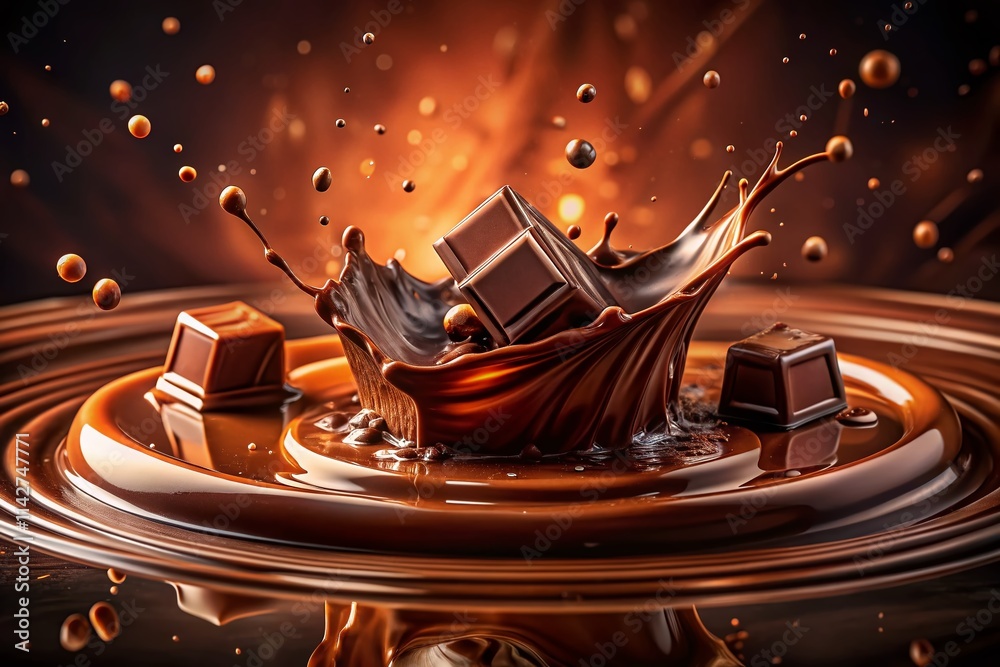 Melted Chocolate Splash: Decadent Dark Chocolate Squares Photography ...