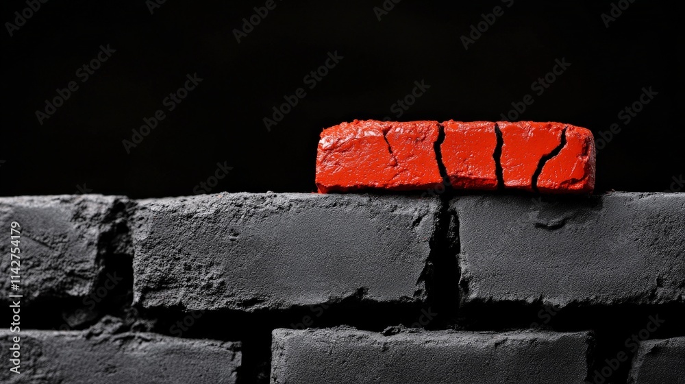 Cracked Brick Wall: A single red brick with visible cracks rests ...