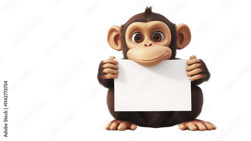 Cute cartoon monkey, holding a blank sign isolated on transparent ...
