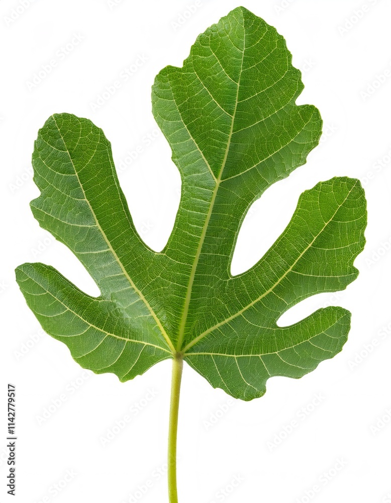 Vibrant green fig leaf isolated on a white background, showcasing its ...