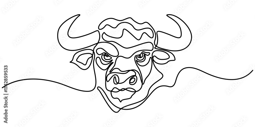 Continuous one line drawing. Bull cow icon, One single line drawing of ...