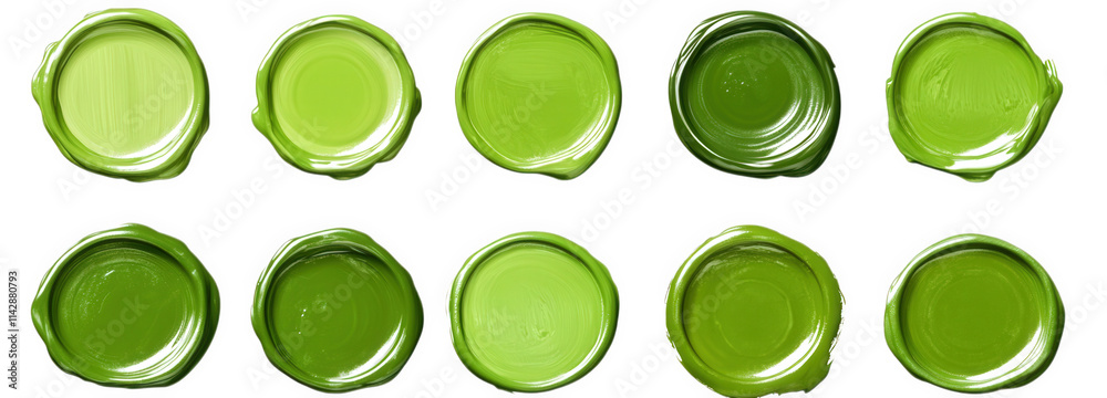 ten round. green wax seals on a transparent background the seals are ...