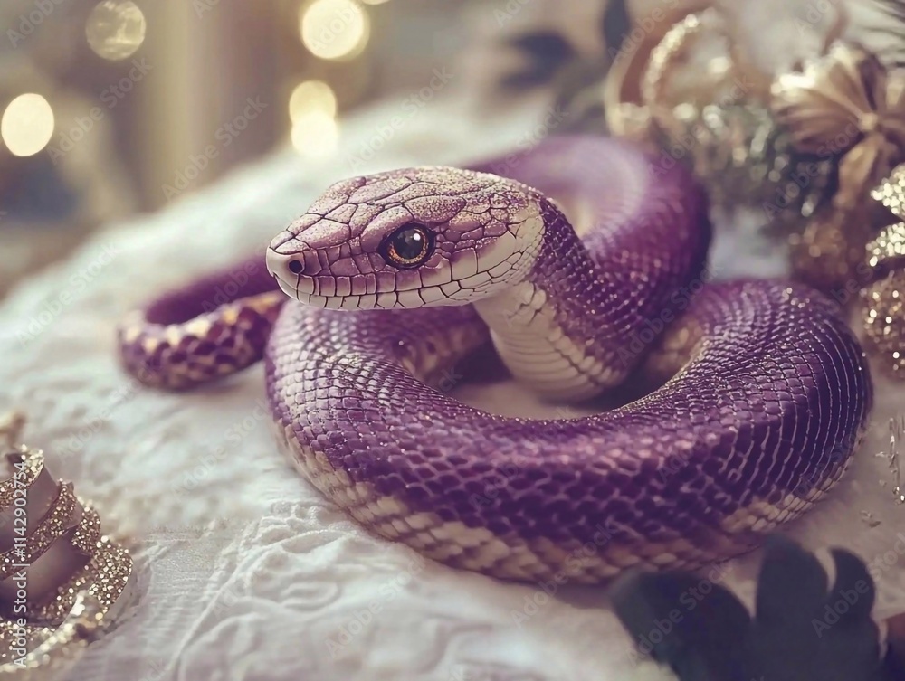 Beautiful fantasy cartoon 3D purple snake with glitter and sparkle on ...