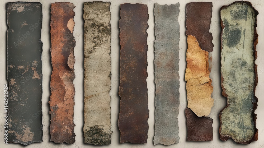 set of vintage-styled grunge borders with frayed edges and worn ...